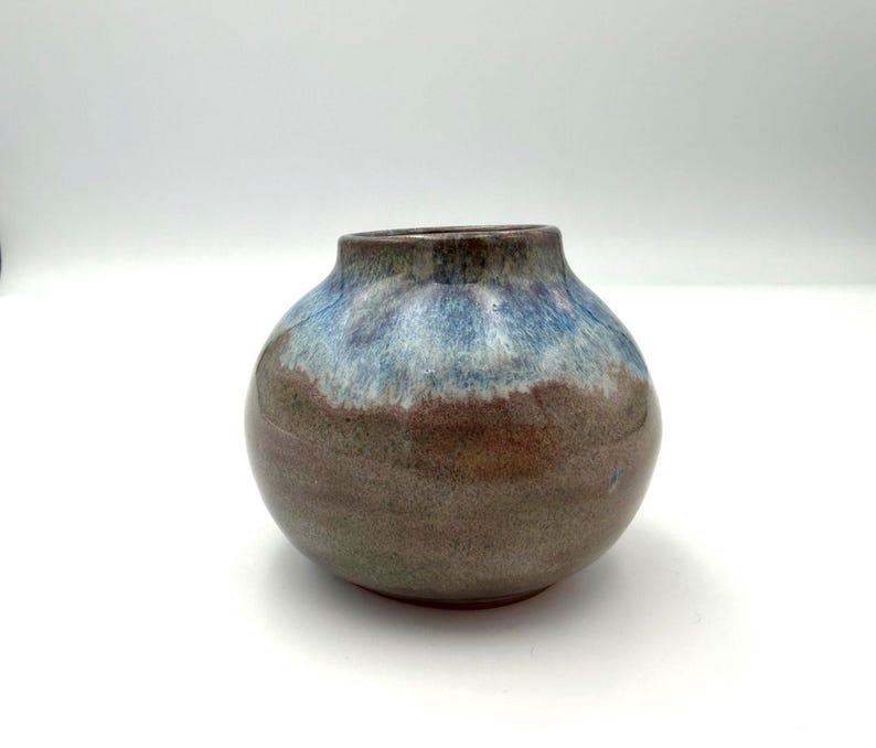 Small Rustic Blue Vase With Dripping Purple Glaze - Etsy