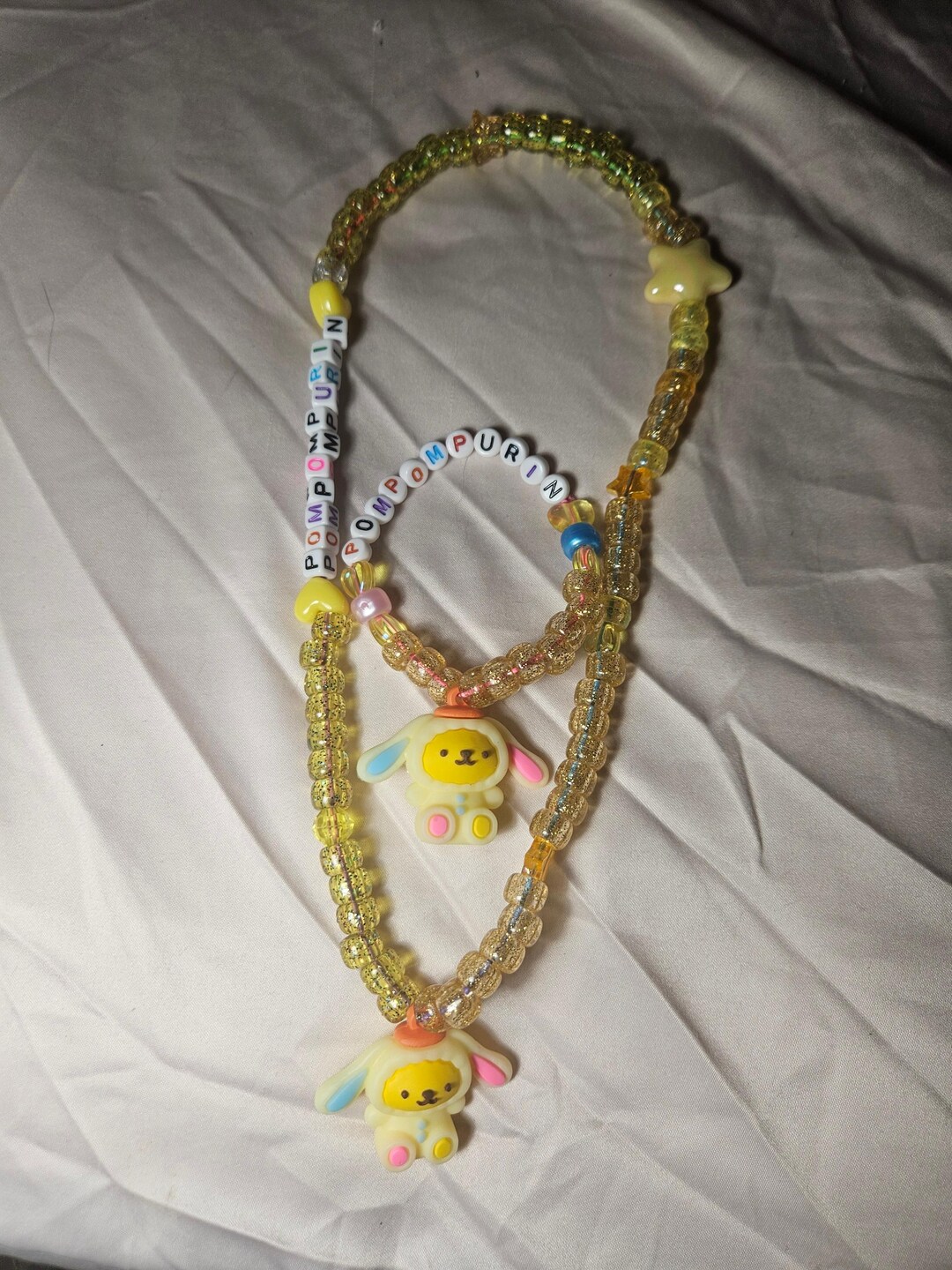 Handmade Pompompurin Sanrio Kandi Necklace & Bracelet Set - Bunny Edition!