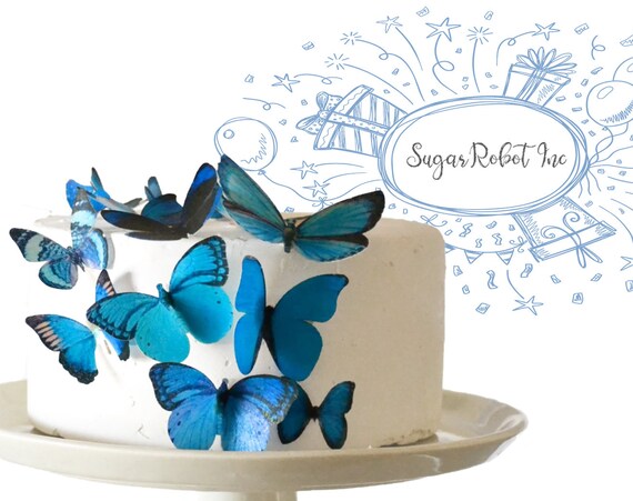 Wedding Cake Topper Edible Butterflies Assorted Blue- set of 15 - Cake ...