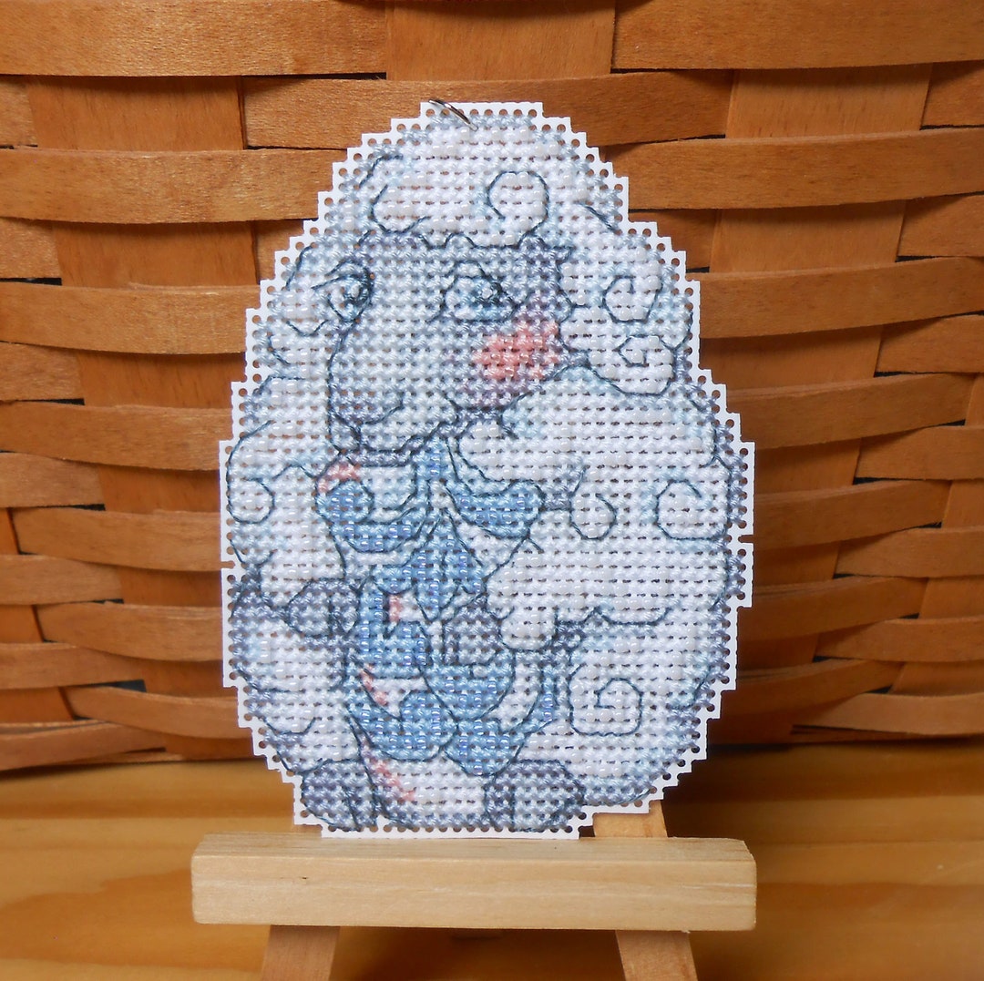 Jim Shore Sheep Ornament: Handstitched Beaded Cross Stitch Easter Decor ...