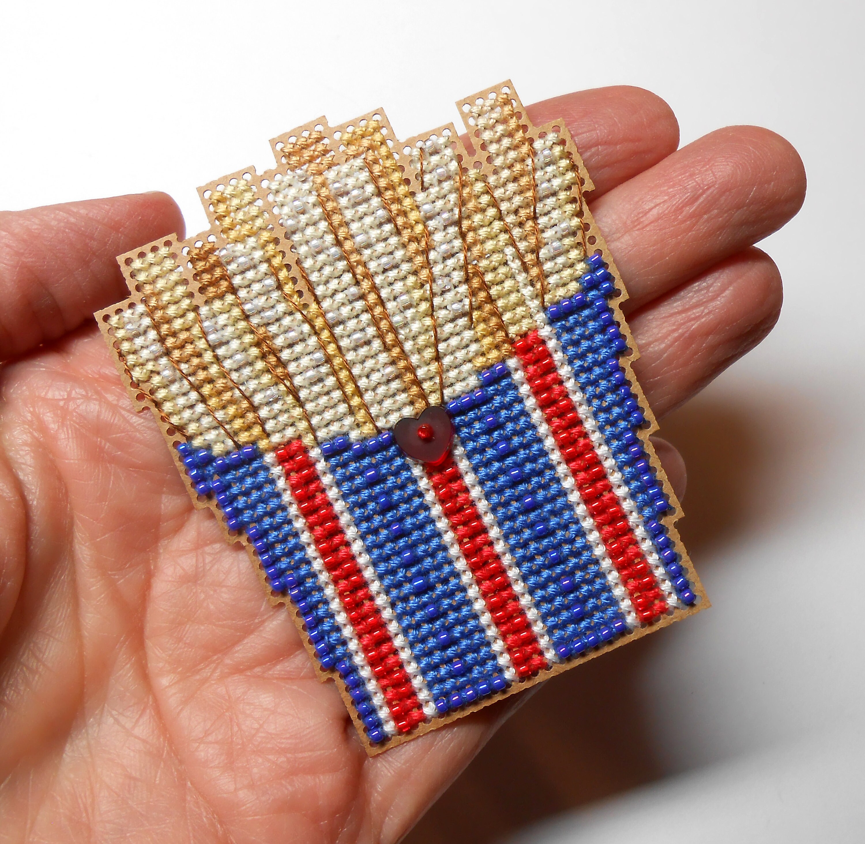 French Fries Beaded Cross Stitch Ornament, Pin, or Magnet - Free U.S ...