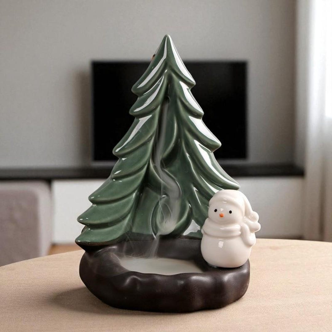 Ceramic Christmas Tree Incense Burner With Snowman: Festive Holiday ...