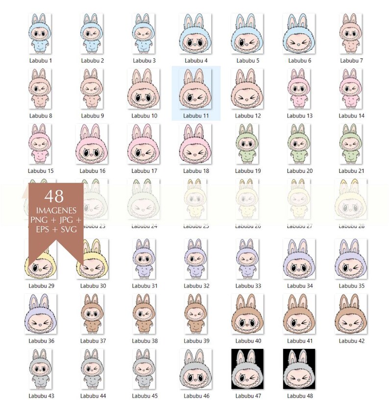 296 Cute Labubu Clipart.PNG. Labu Paquete Imagenes Sublimation Stickers ...
