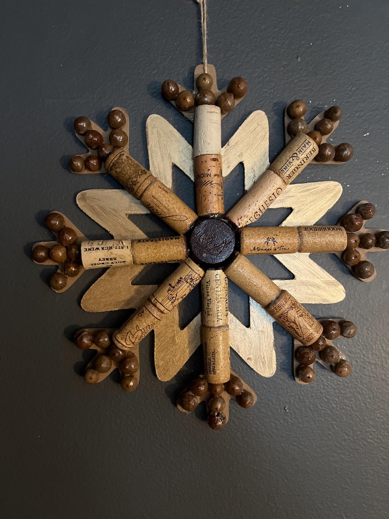 Handmade Cork Snowflake Decor | Rustic Holiday Wall Art | Upcycled Wine ...