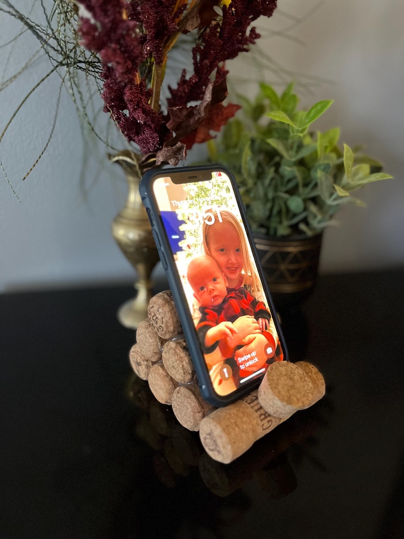 Handmade Wine Cork Phone Stand | Eco-friendly Desk Accessory | Unique ...