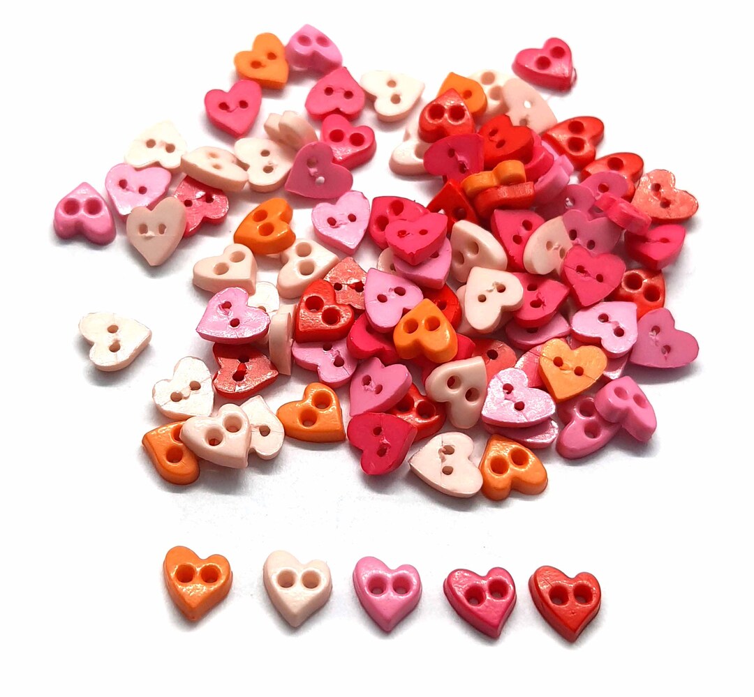 100 Pcs Cute Tiny Heart Buttons 2 Holes Size 6 Mm Mix Colors for Sewing ...