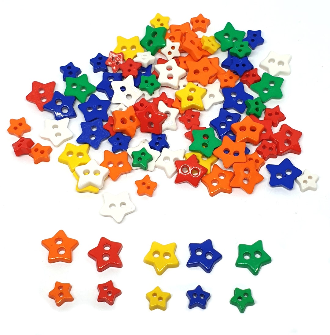 100 Pcs Cute Star Buttons 2 Holes Mix Size and Colors for Sewing Crafts ...