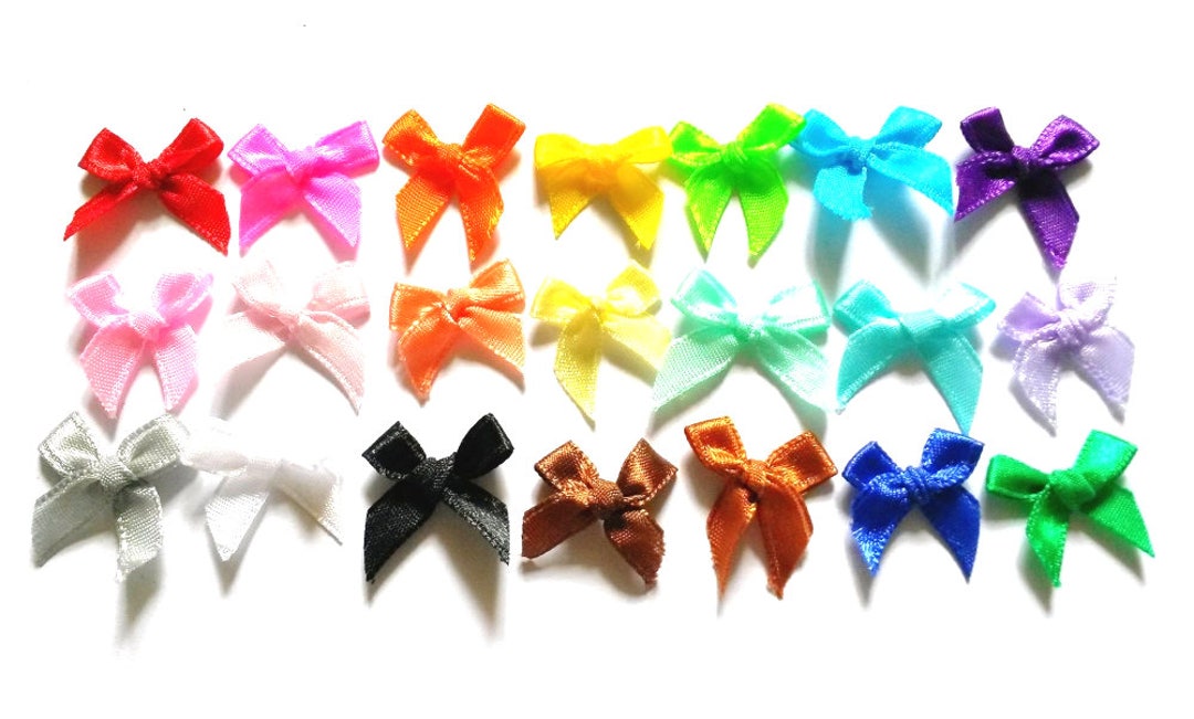 100 Pcs Cute Satin Mini BOW Ribbon Appliques Embellishment Decoration ...