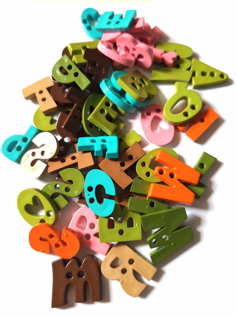 50 Pcs Assorted Colors A B C Letter Alphabet Buttons for - Etsy