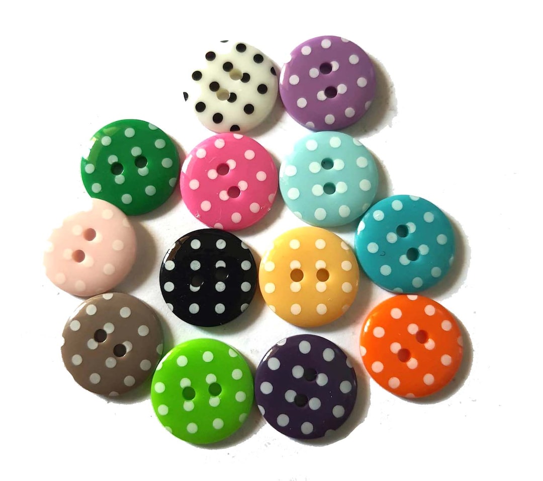 30 Pcs Round Retro Polka Dot Buttons 2 Holes Size 15 Mm Mix Colors for ...