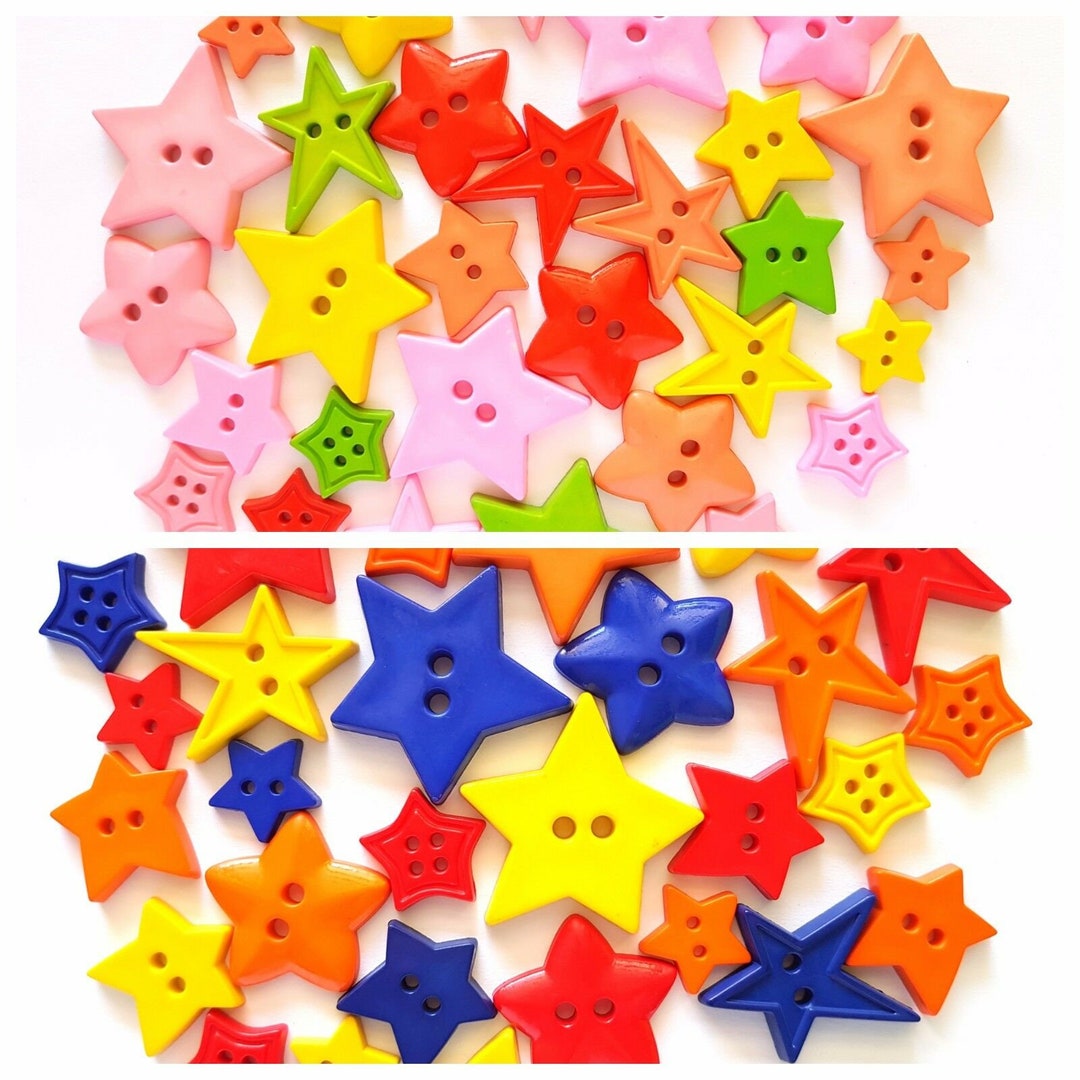30 Pcs Cute Mix Size Big Star Buttons 2 Holes Assorted Colors Size 15 ...