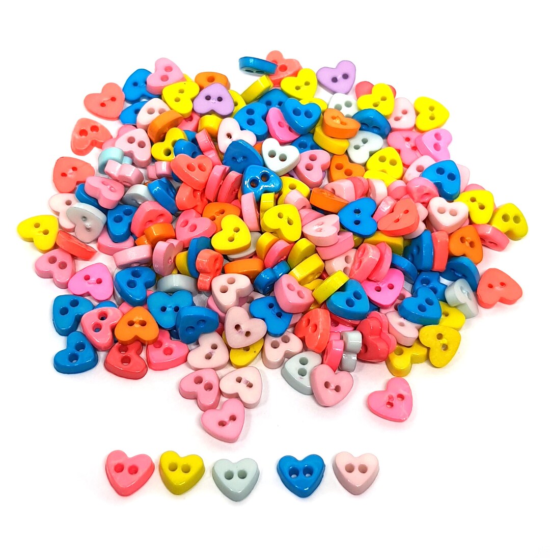 100 Pcs Cute Tiny Small Heart Buttons Mix Colors Size 7mm for Sewing ...