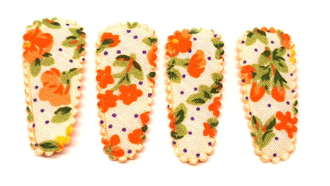 25 Pcs Orange Color Small Flower With Dot Printed Hair Clip COVERS for ...
