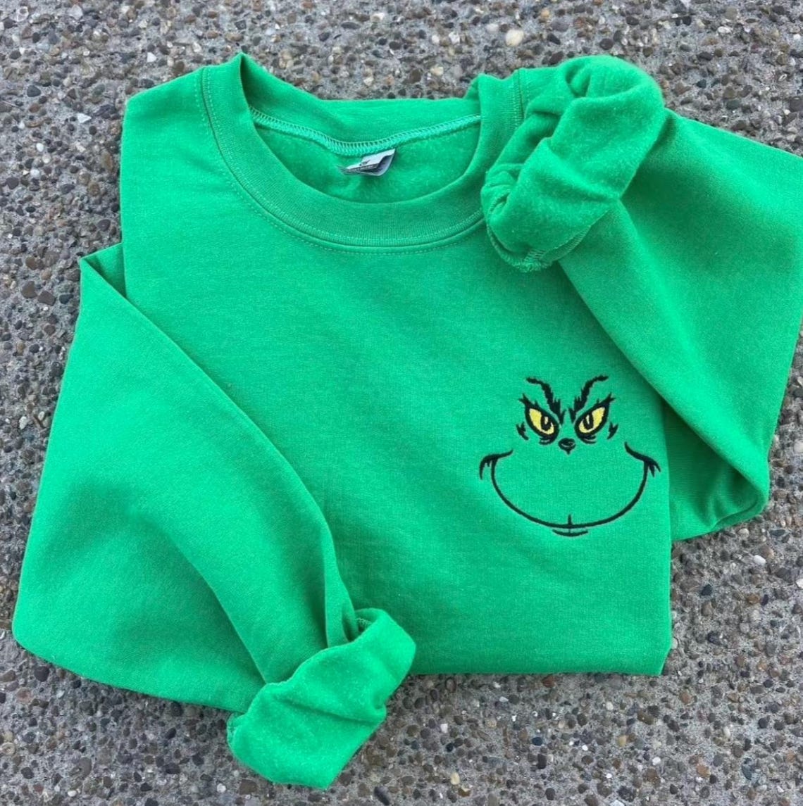 Grinch Pocket | Christmas Embroidered Crewneck - Etsy
