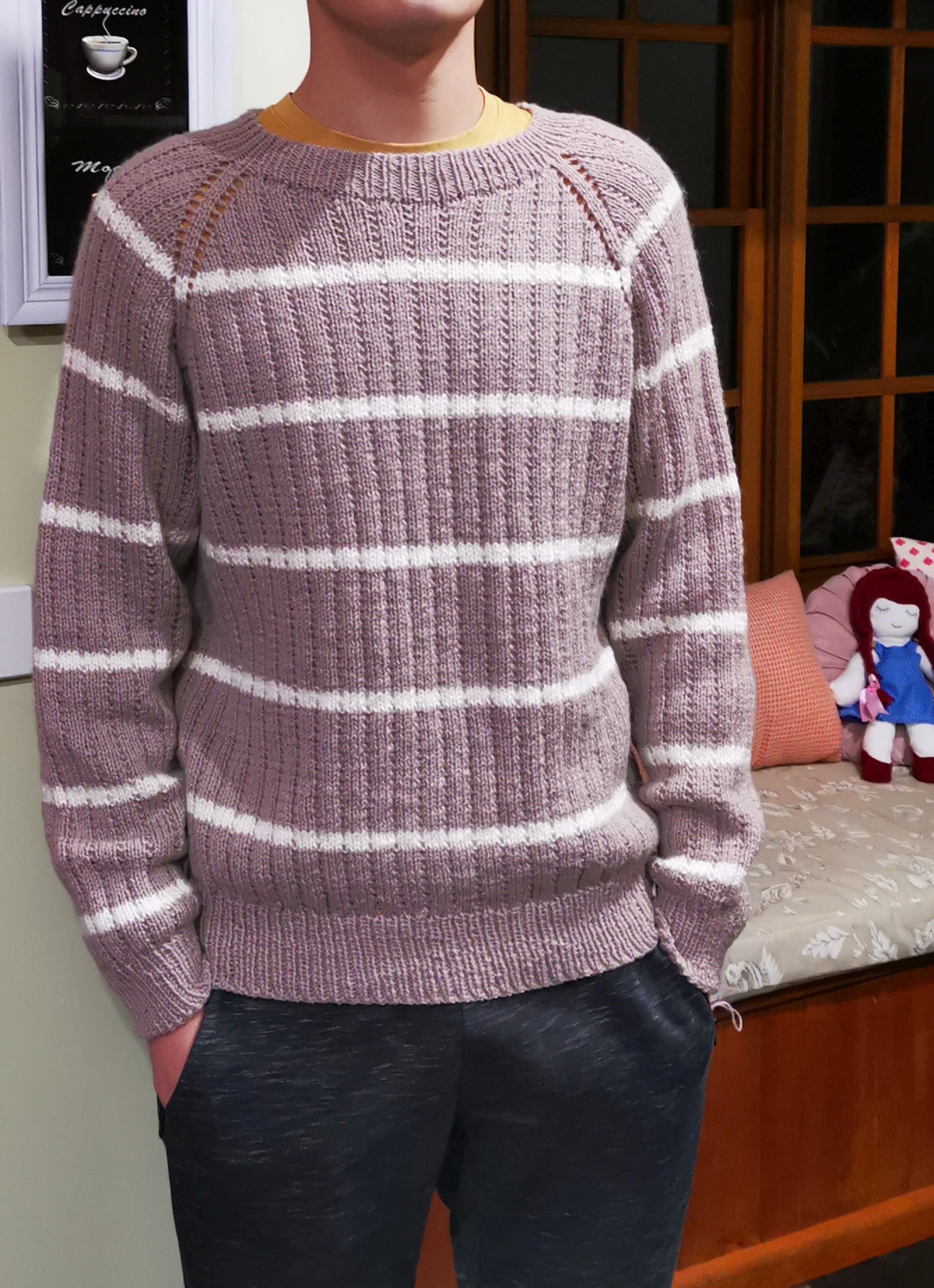 Knitting Pattern ⨯ Men's Top Down Stripe Sweater ⨯ Crew Neck Raglan ...