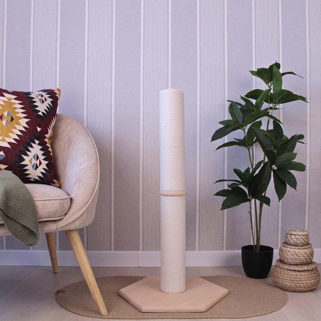 Modern Eco Wooden Cat Scratcher Pole, Natural Cat Furniture, Tall ...