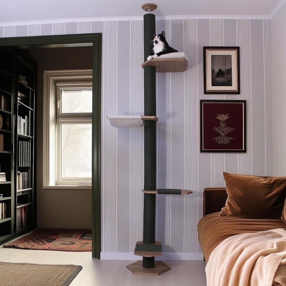 Luxury Floor to Ceiling Cat Tree With Cat Hammock & Cat Bed, Tension ...