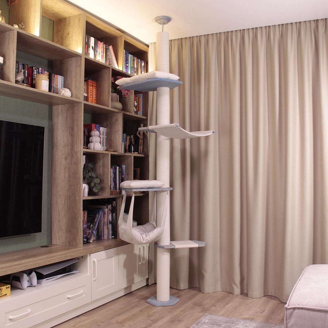 Tall Climbing Floor to Ceiling Cat Tree With 2 Beds, Cat Hammock & Cat ...