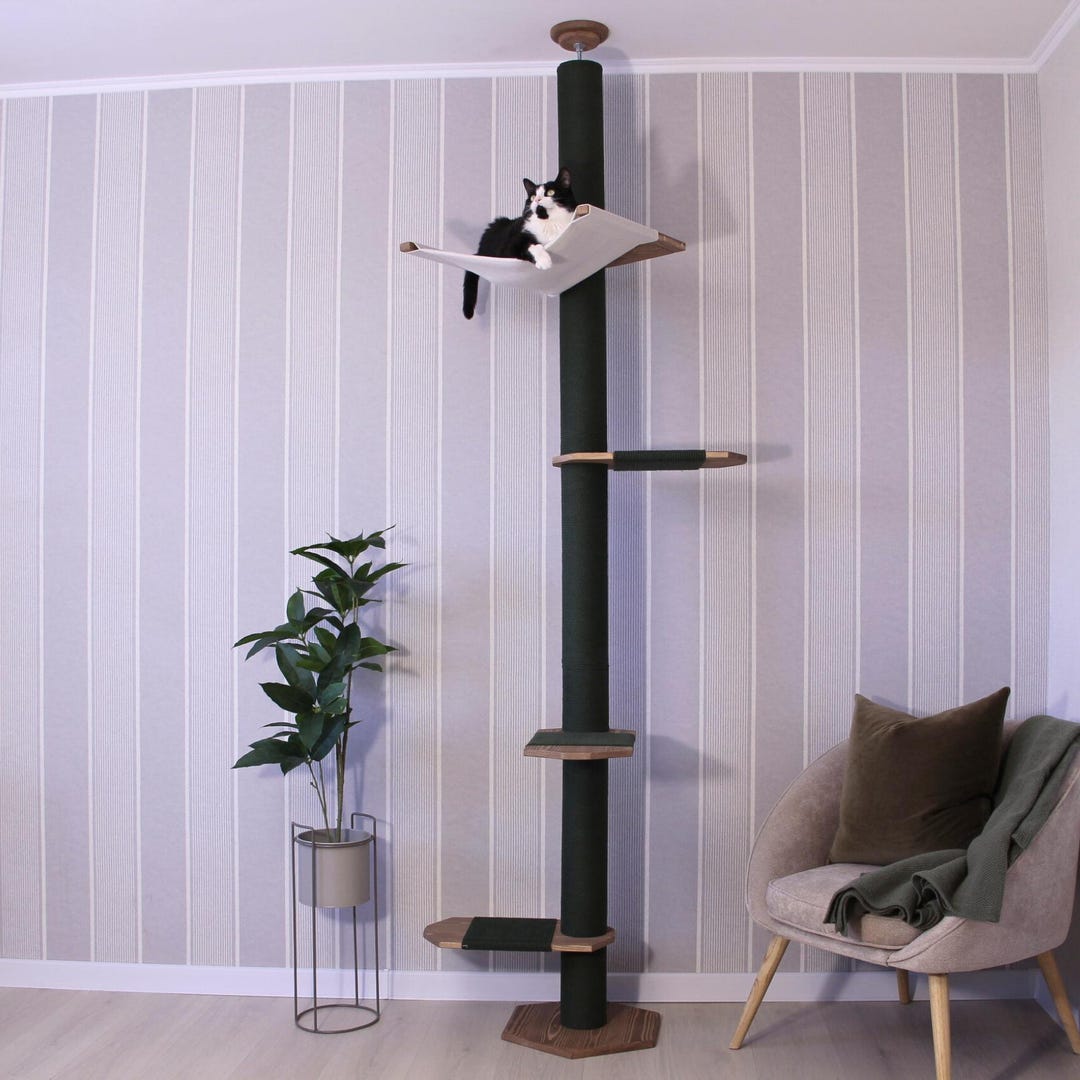 Tall Climber Cat Tree With Hammock, Modern Floor to Ceiling Cat Tree ...