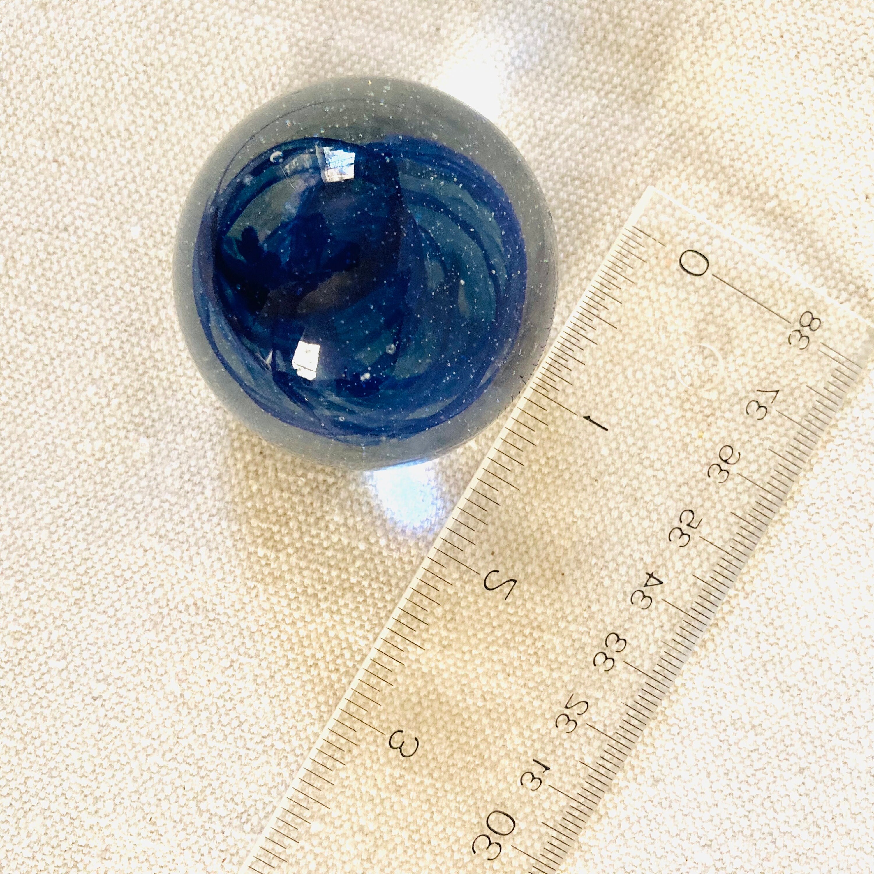 Vintage Small Round Art Glass Paperweight Clear Cobalt Blue Swirl Hand ...