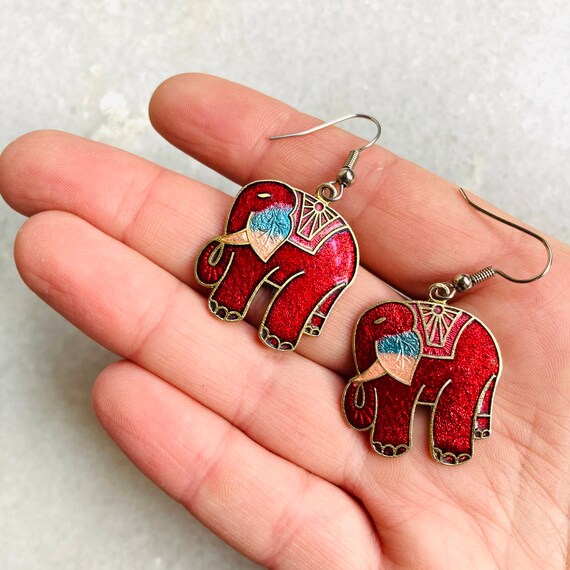Vintage Candy Apple Red Cloisonné Enamel Elephant Gol… - Gem