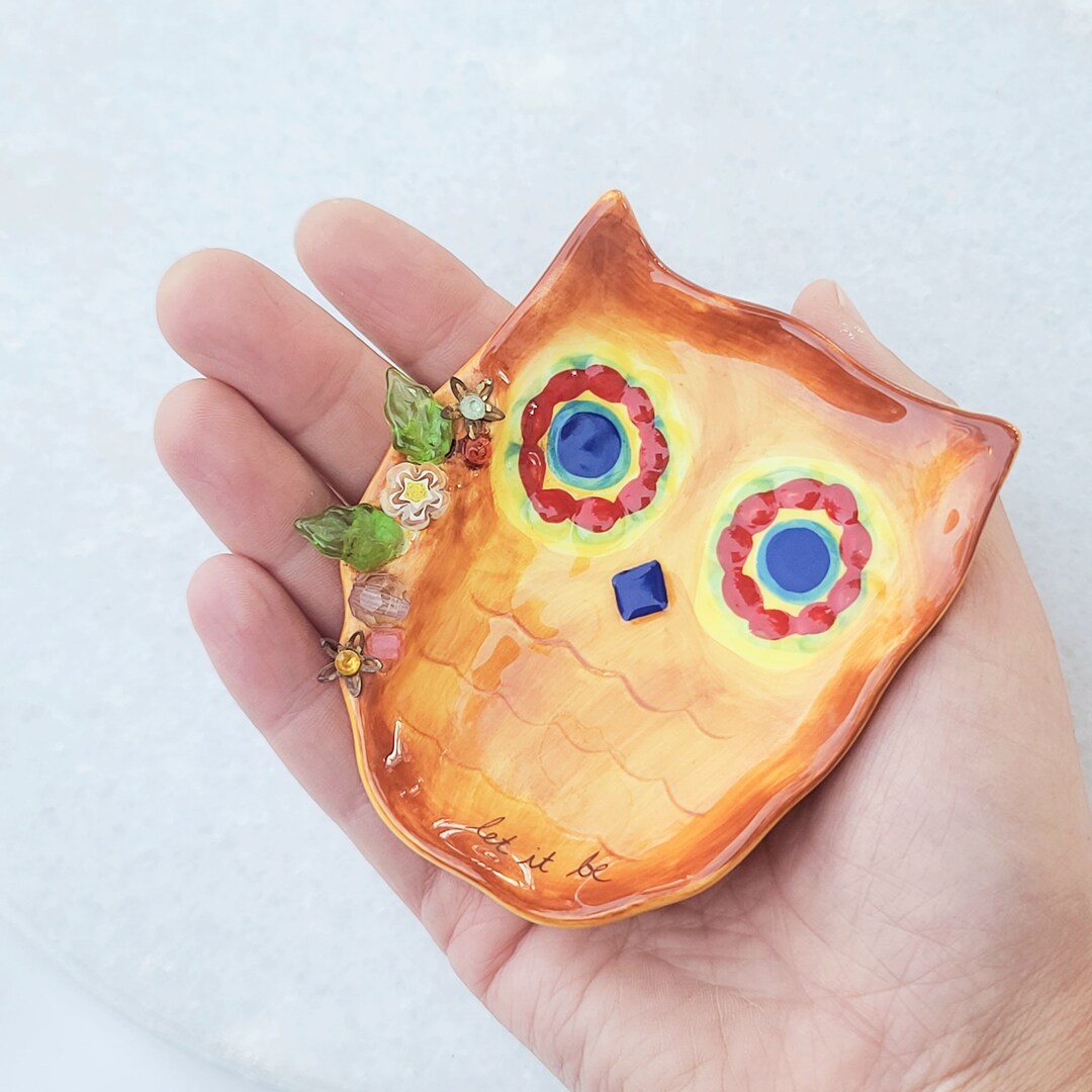 Natural Life Owl Trinket Tray “let It Be” Good Cond. Orange Ceramic ...