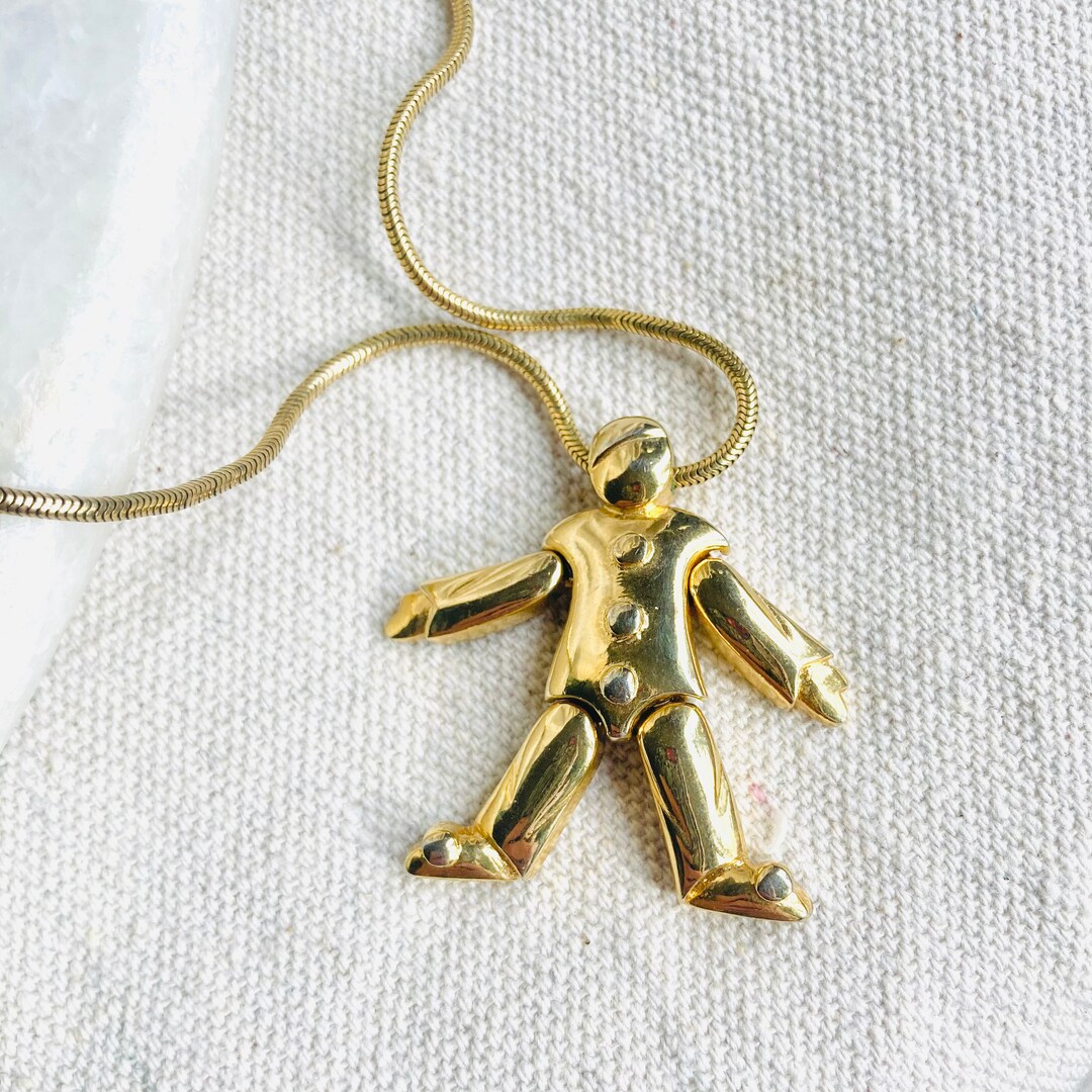 Vintage Trifari Articulated Clown Pendant Necklace Gold Chain Rare ...