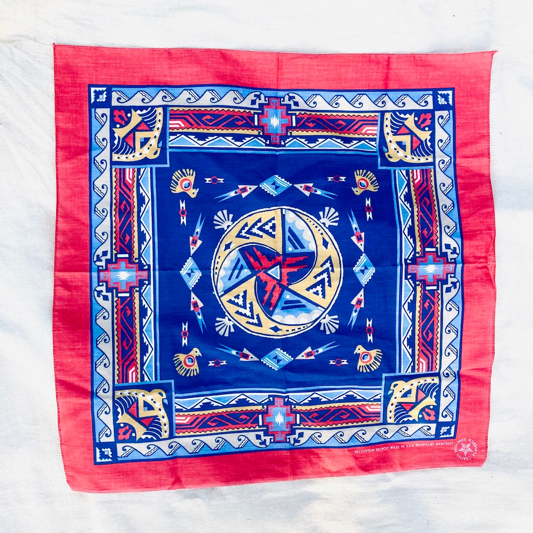 Vintage Wamcraft Bandana Pink Blue Yellow Birds Native American Cotton ...