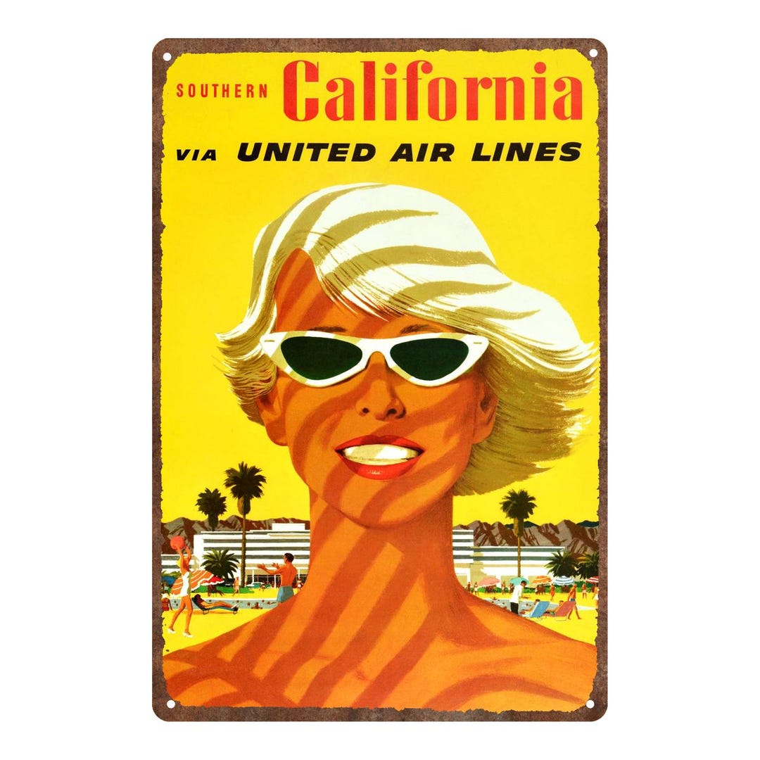 Vintage Southern California Metal Sign, Retro Beach Decor, United Air ...