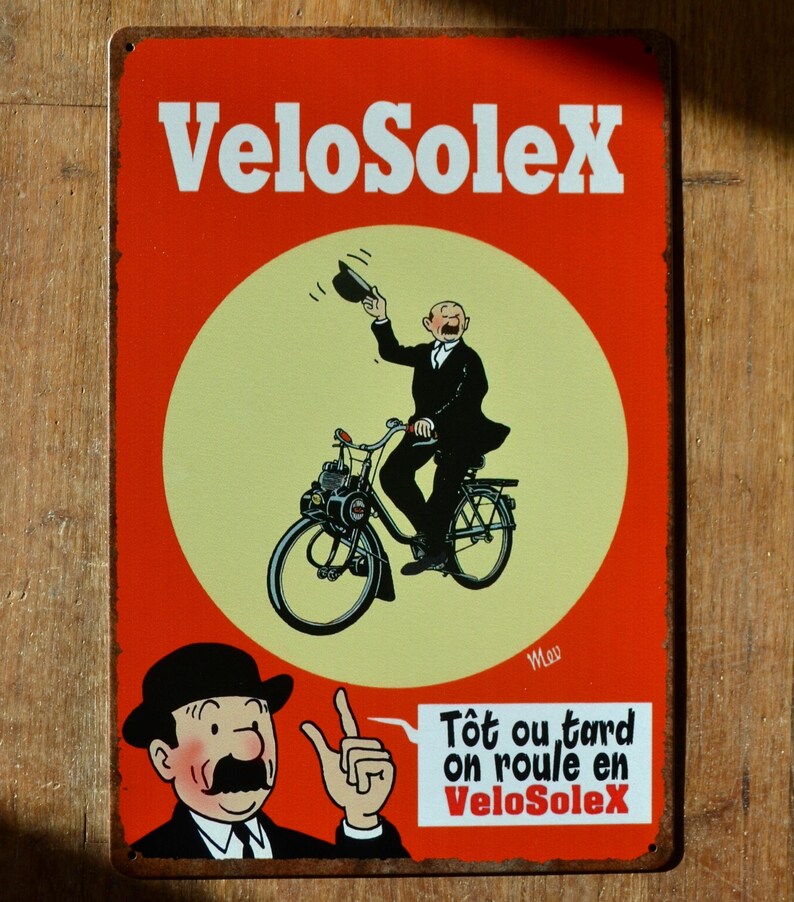 Vintage Tintin Metal Sign Retro French Velosolex Ad Poster Bicycle ...