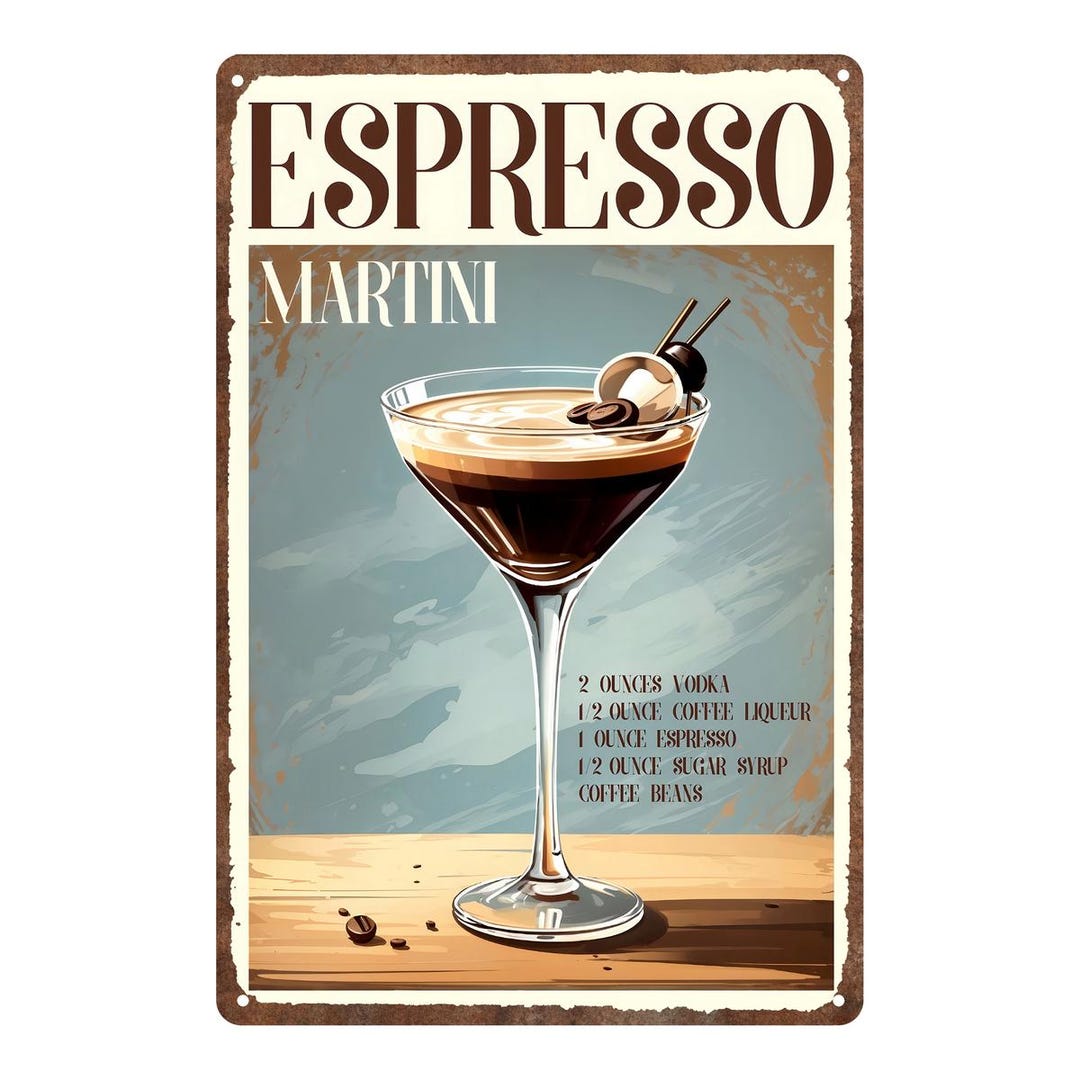 Vintage Espresso Martini Metal Sign Cocktail Wall Art, Retro Bar Decor ...