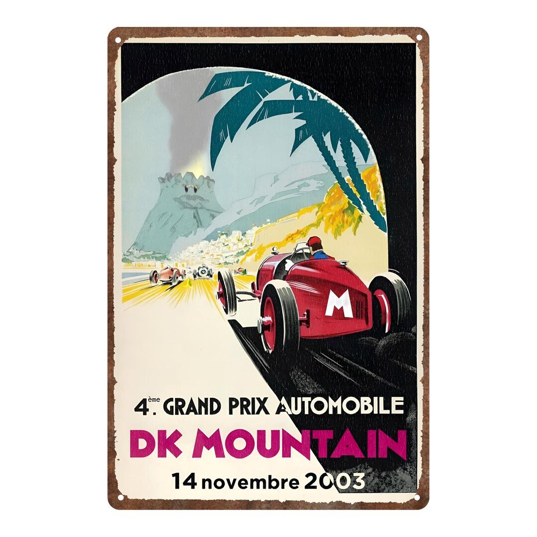 Vintage Mario Kart Metal Sign 1930s Retro Grand Prix Wall Art, DK ...