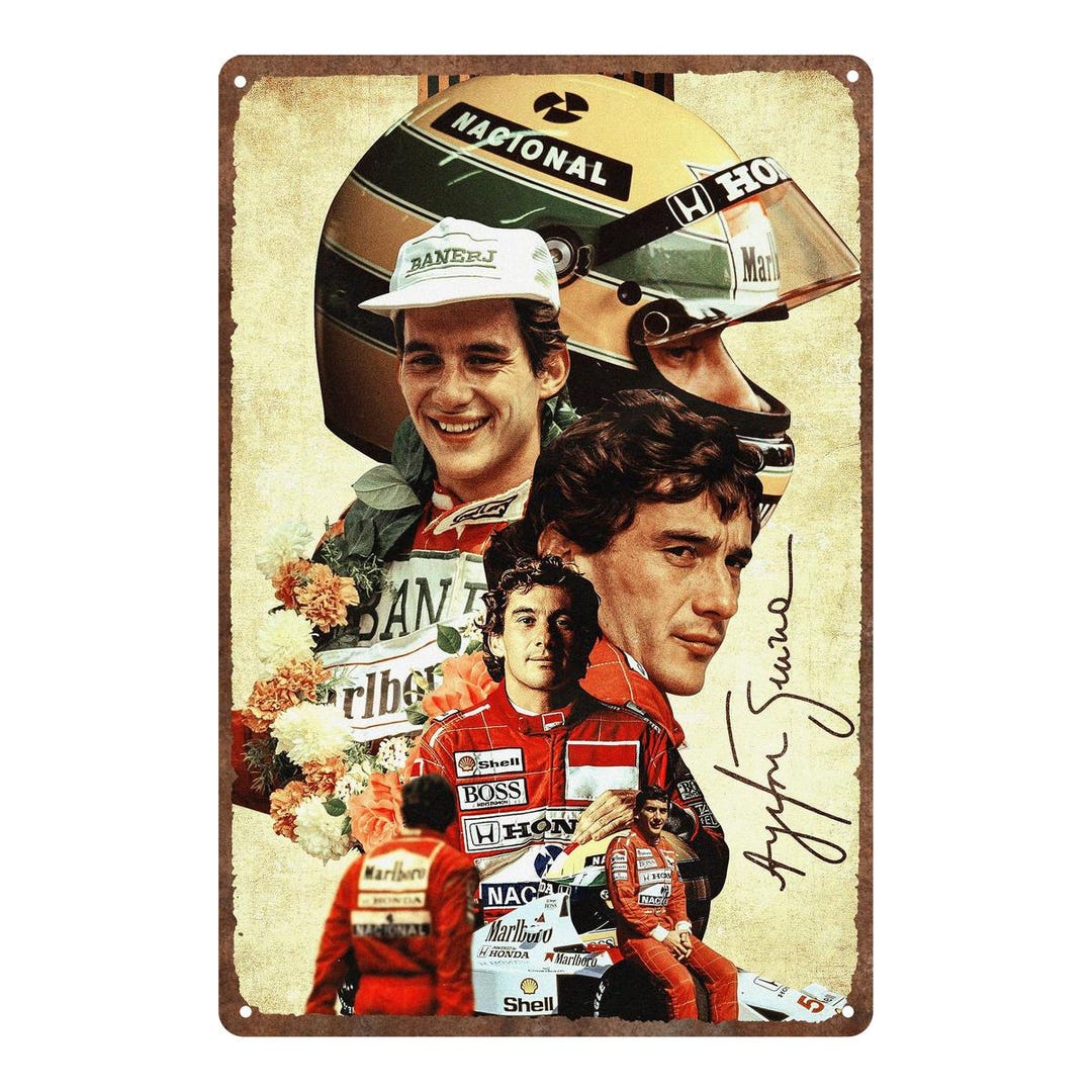 Vintage Ayrton Senna Tribute Metal Sign Iconic Formula 1 Legend Wall ...