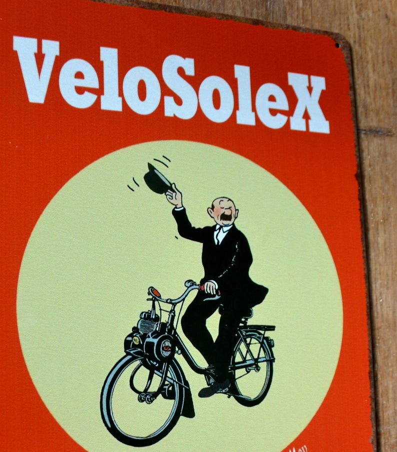 Vintage Tintin Metal Sign Retro French Velosolex Ad Poster Bicycle ...