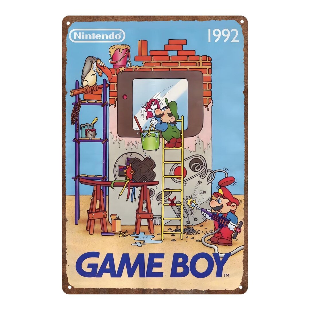 Vintage Nintendo Game Boy Metal Sign 1992 Mario & Luigi Artwork 90s ...
