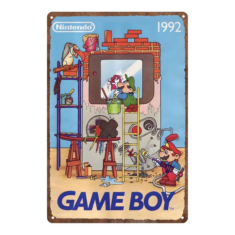 Vintage Nintendo Game Boy Metal Sign 1992 Mario & Luigi Artwork 90s ...
