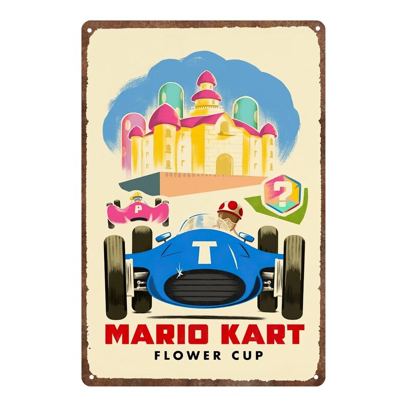 Vintage Mario Kart Metal Sign 1950s Retro Grand Prix Art, Classic ...