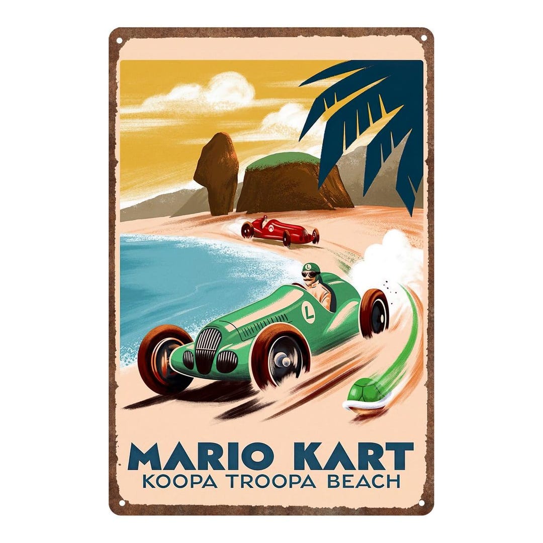 Vintage Mario Kart Metal Sign 1930s Retro Grand Prix Art, Classic ...
