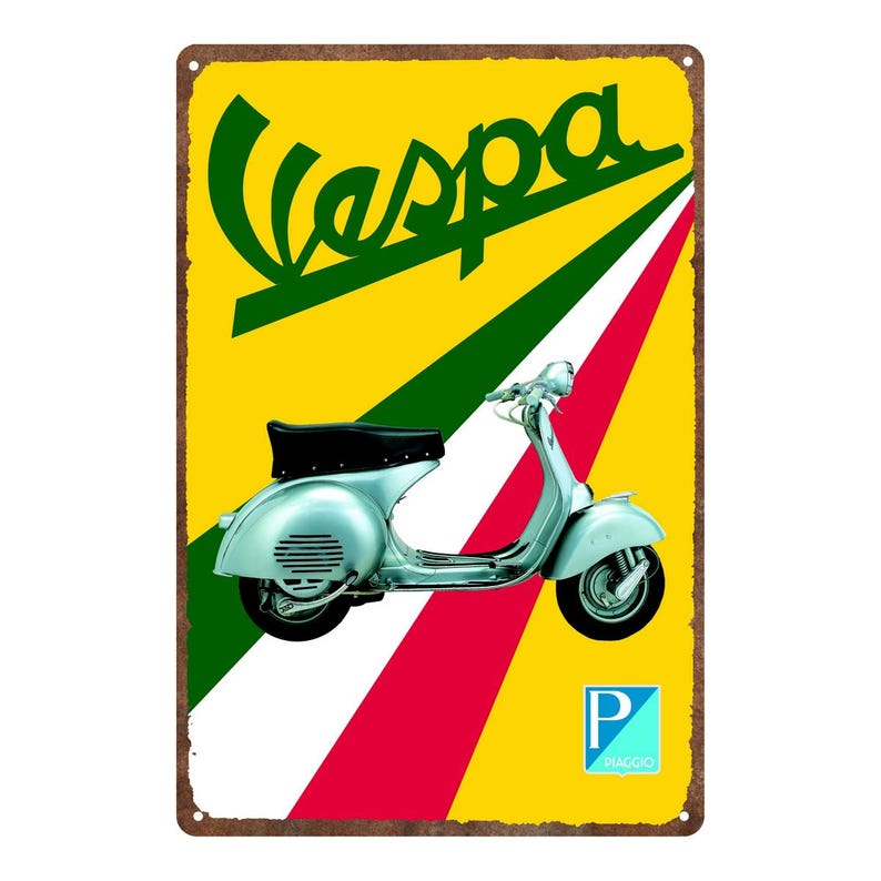Vintage Vespa Metal Sign Retro Scooter Wall Art, Mid-century Piaggio Ad ...