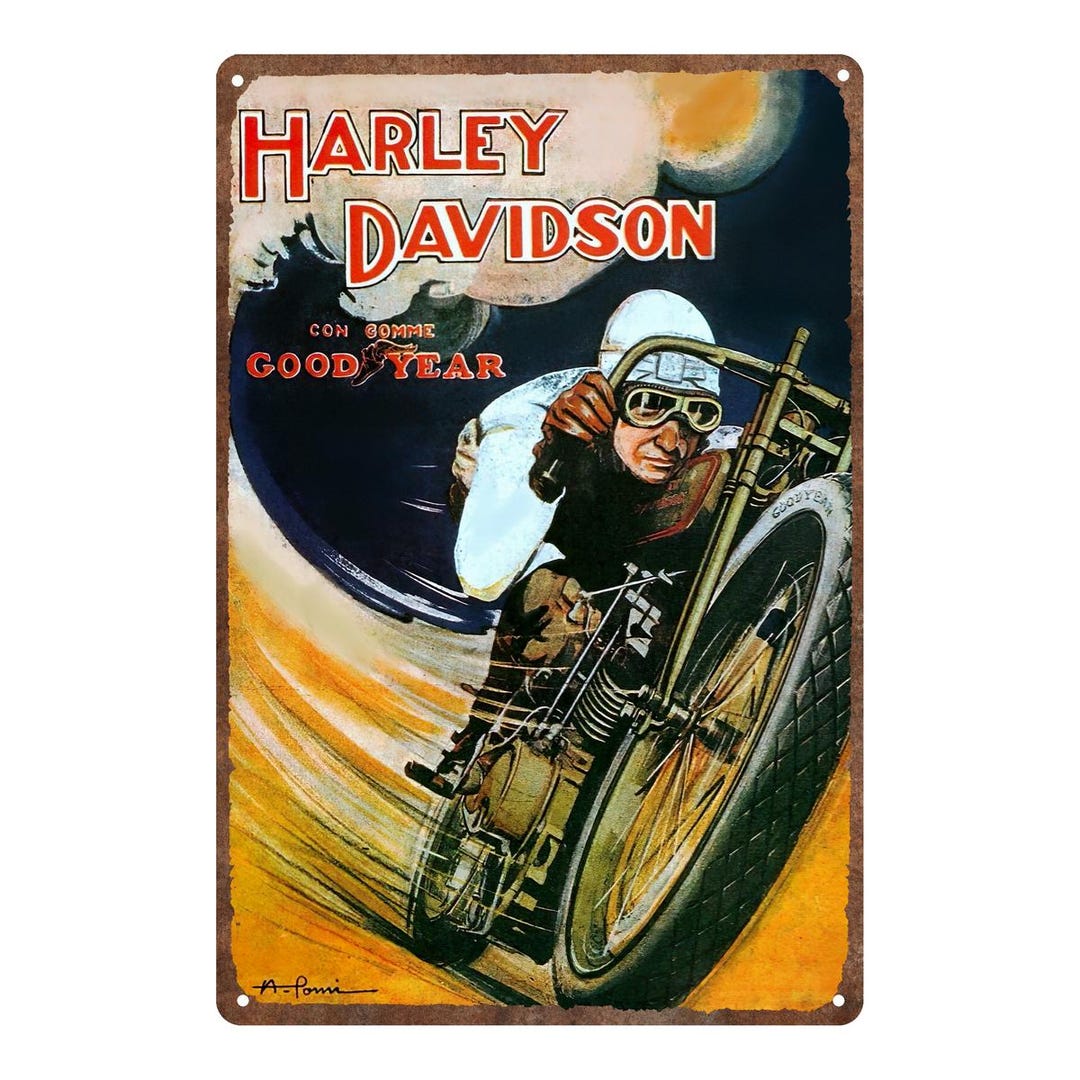 Vintage Harley Davidson Metal Sign Retro Motorcycle Decor, Goodyear ...