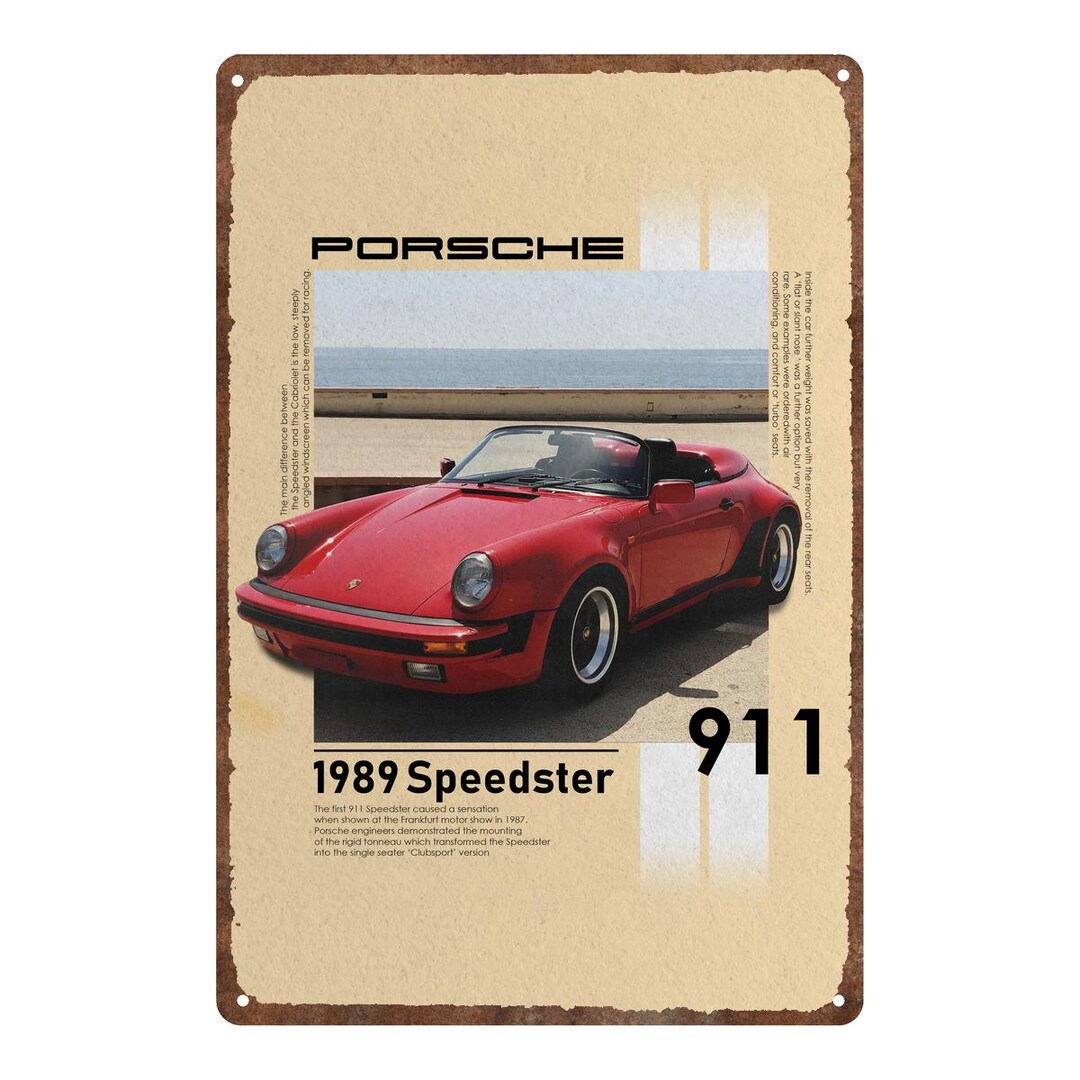 Vintage Porsche 911 Speedster Metal Sign Retro Wall Art, Classic Sports ...