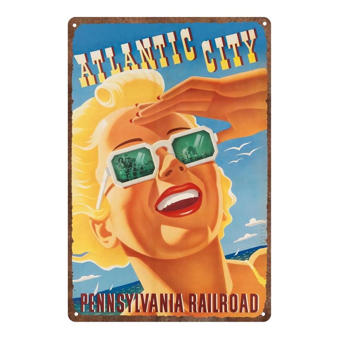 Vintage Atlantic City Metal Sign, Retro Beach Decor, Railroad Trip ...