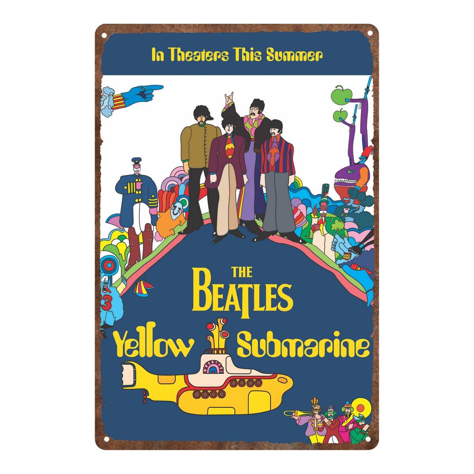 Vintage the Beatles Metal Sign Yellow Submarine Poster, Fab Four Art ...