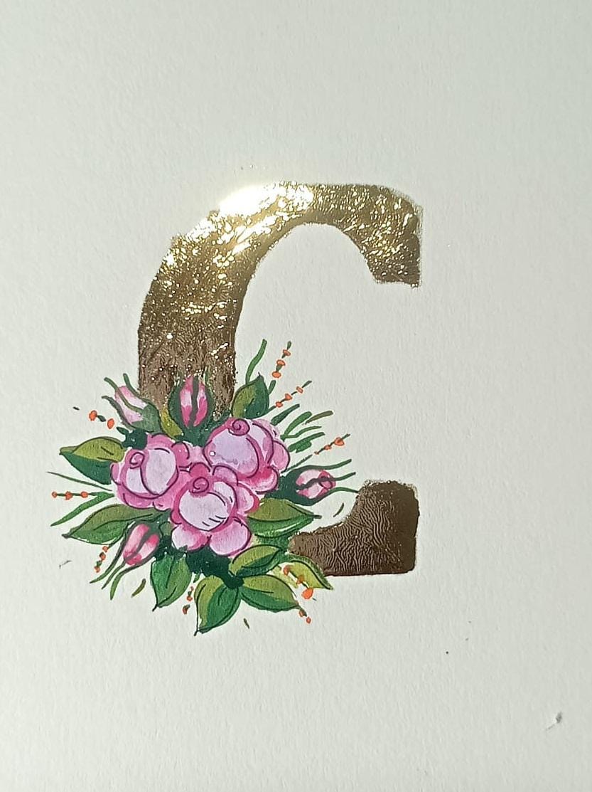 Personalized Floral Letter Art - Custom Hand-painted Initials With Gold ...