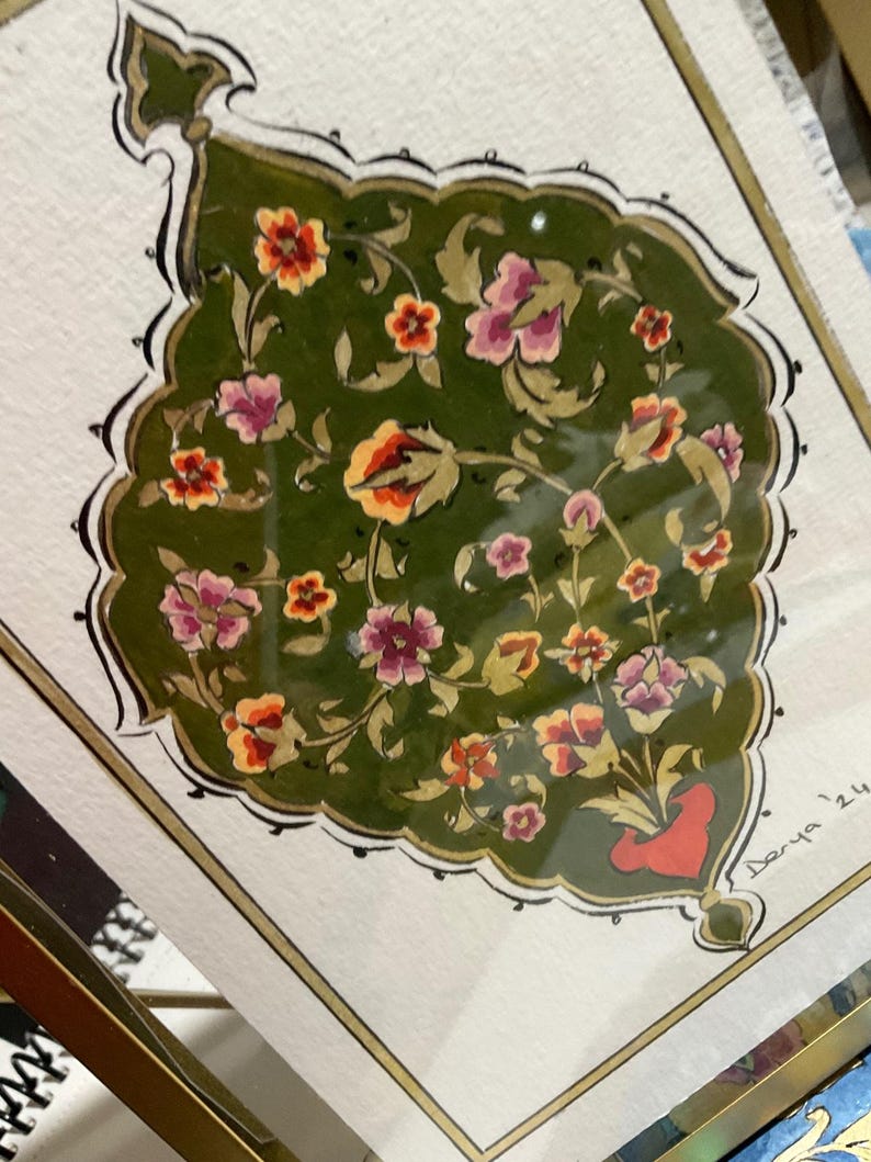 Traditional Turkish Motifs,illumination Art,hand Painted,framed Decor ...