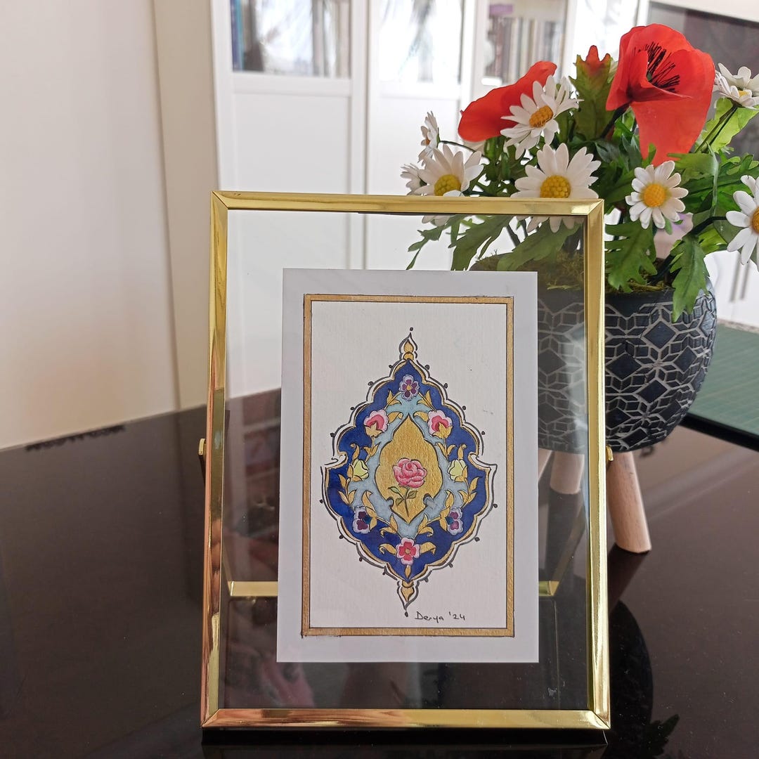 Traditional Turkish Motifs,illumination Art,hand Painted,framed Decor ...