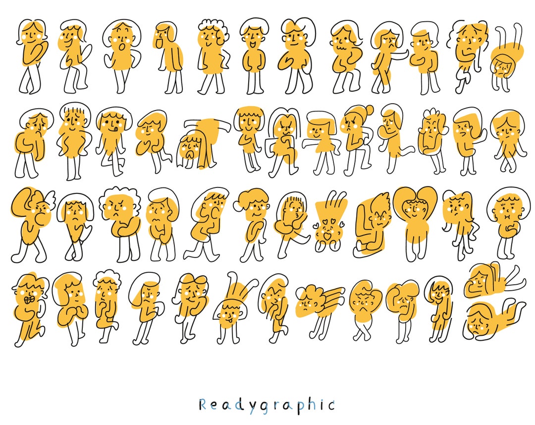 Facial Expressions and Emotions of Female Characters Clipart - Etsy