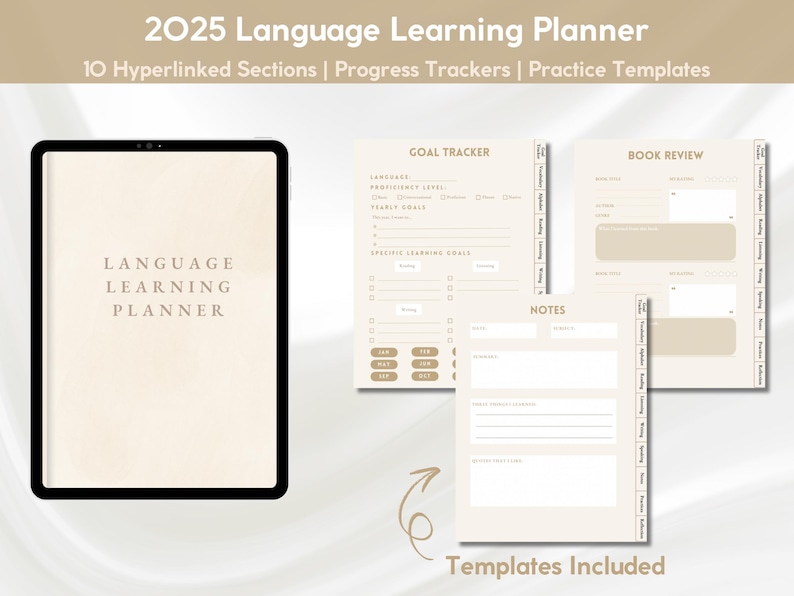 2025 Language Learning Planner and Notebook, Hyperlinked Workbook ...