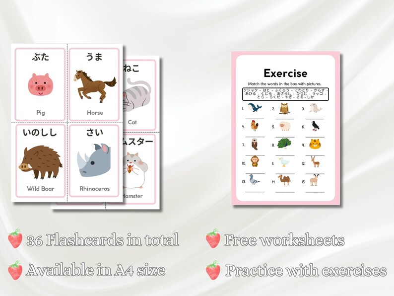 Learn Japanese Flashcards, Printable Flashcards, Animals in Japanese ...