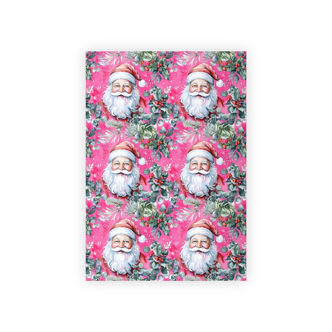 Wrapping Paper Roll, Christmas Santa Pink Pastels Holiday Season Joy ...